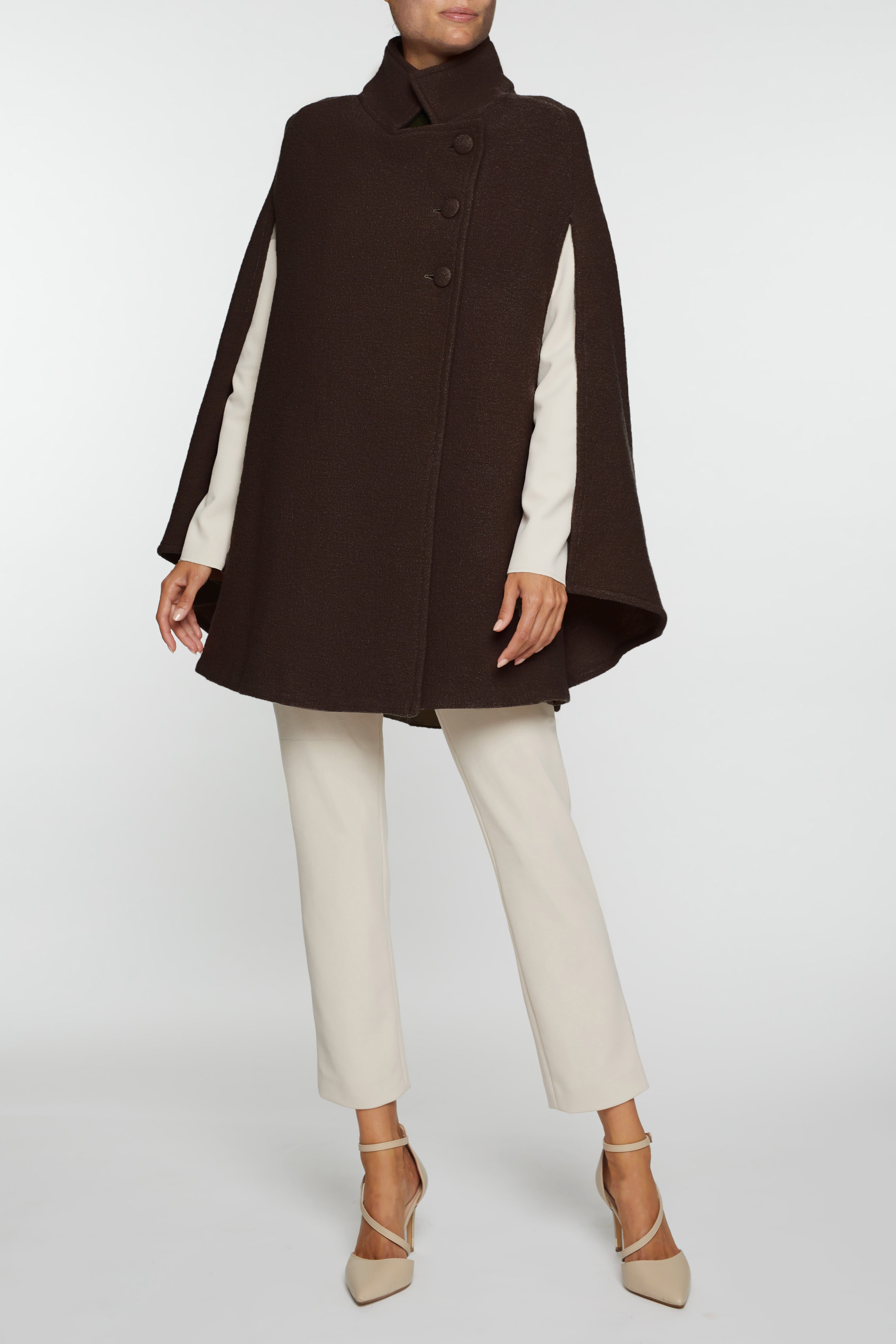 Rachel Wool Cape — Chocolate Brown | Marta Scarampi Made in Italy